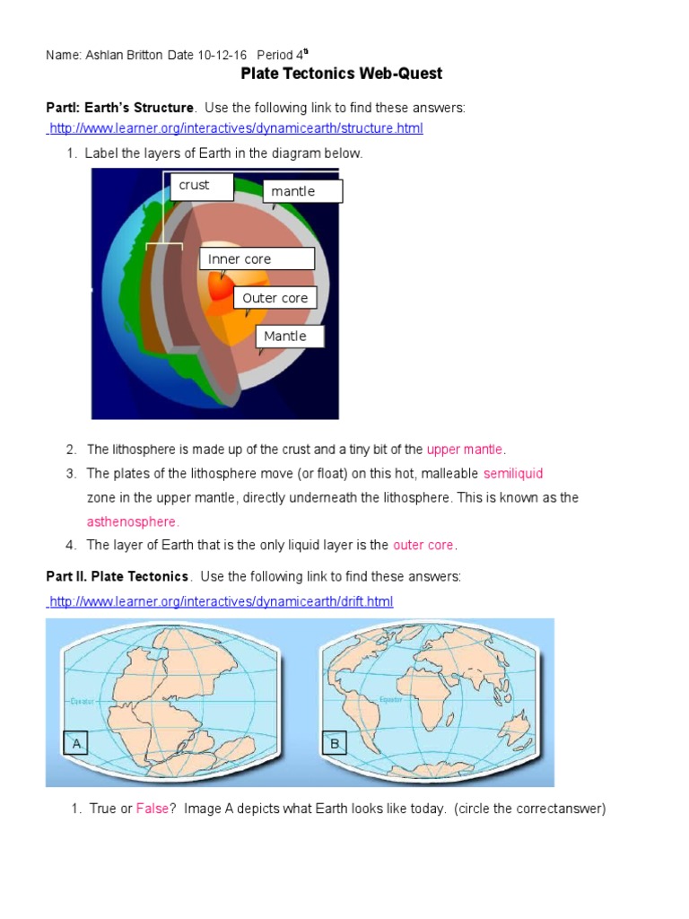 Plate Tectonics Web Quest Student | PDF | Plate Tectonics | Volcano