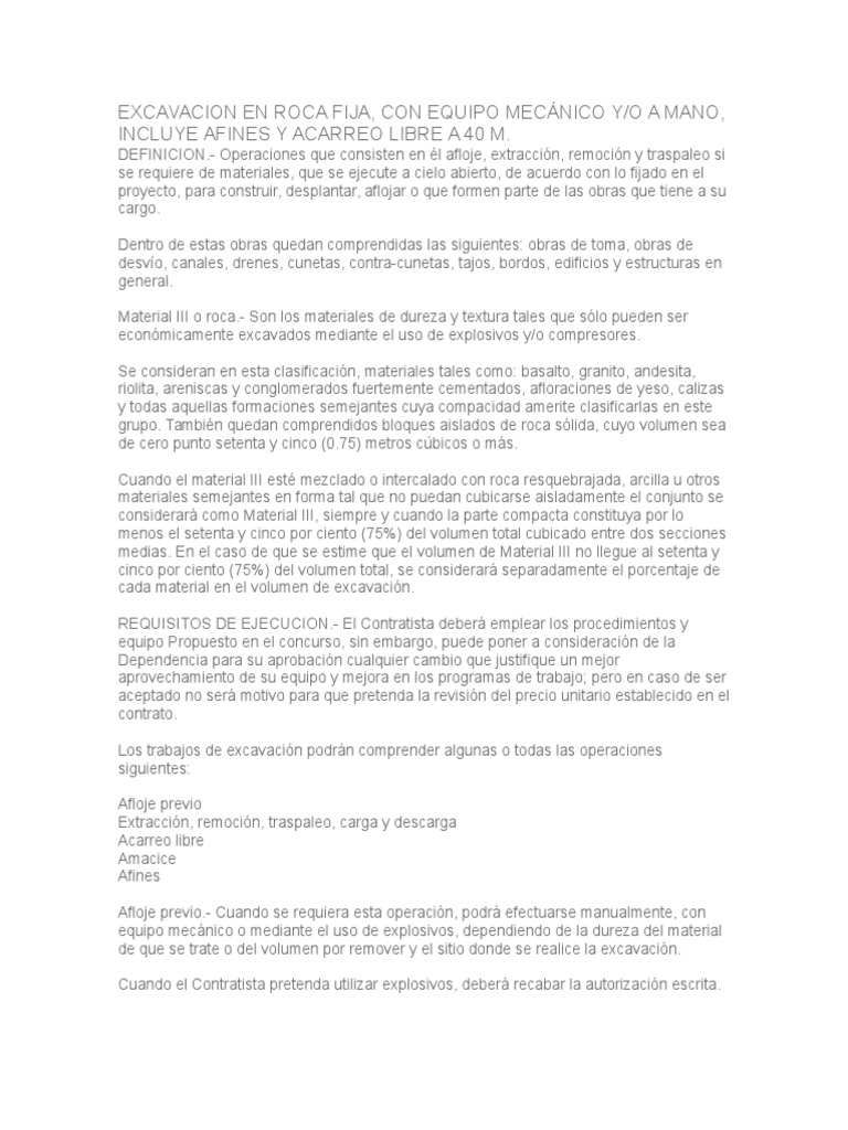 Excavacion en Roca Fija | PDF | Excavación (Arqueología) | Material ...