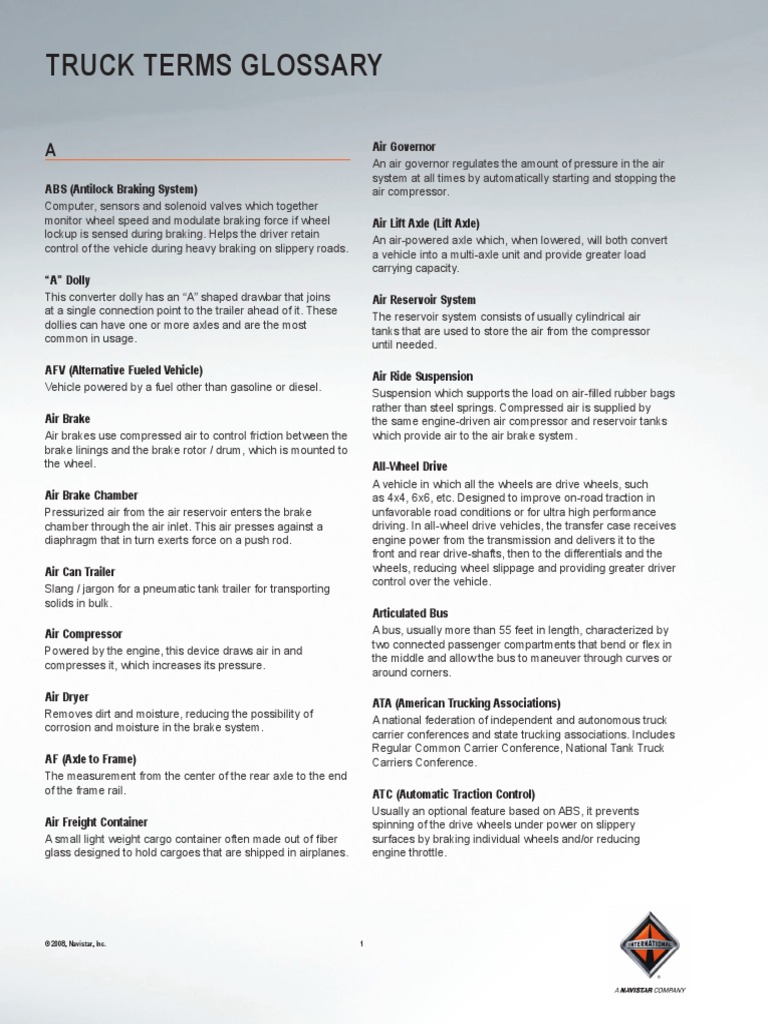 Truck Terms Glossary | PDF | Semi Trailer Truck | Truck