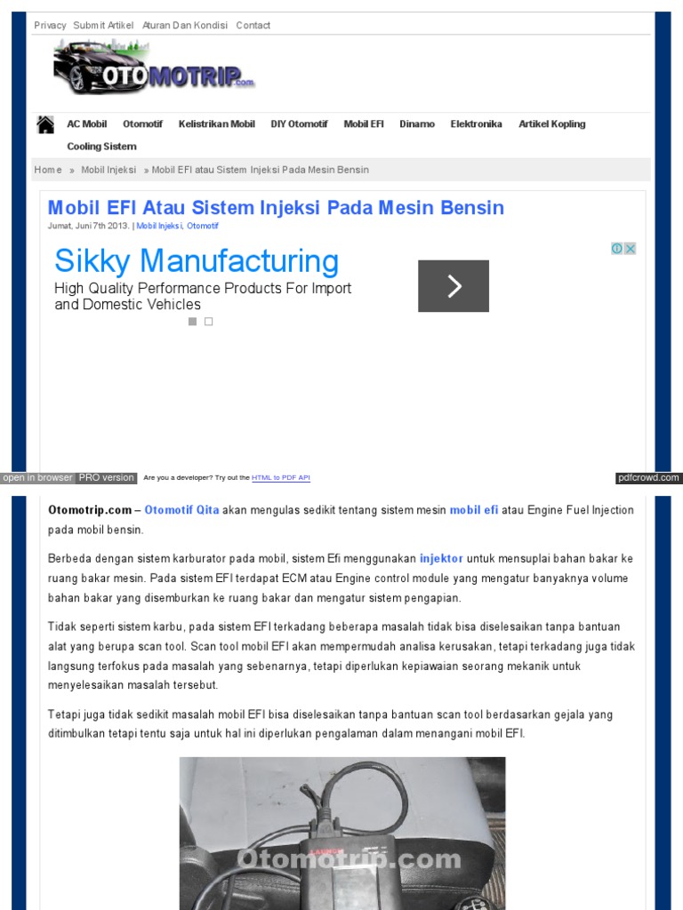 Mobil EFI Atau Sistem Injeksi Pada Mesin Bensin | PDF | Teknologi ...