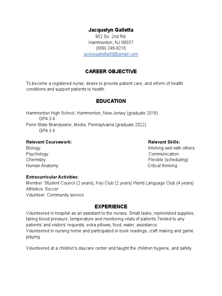 Jacquelyn Galletta: Relevant Coursework: Relevant Skills | PDF ...