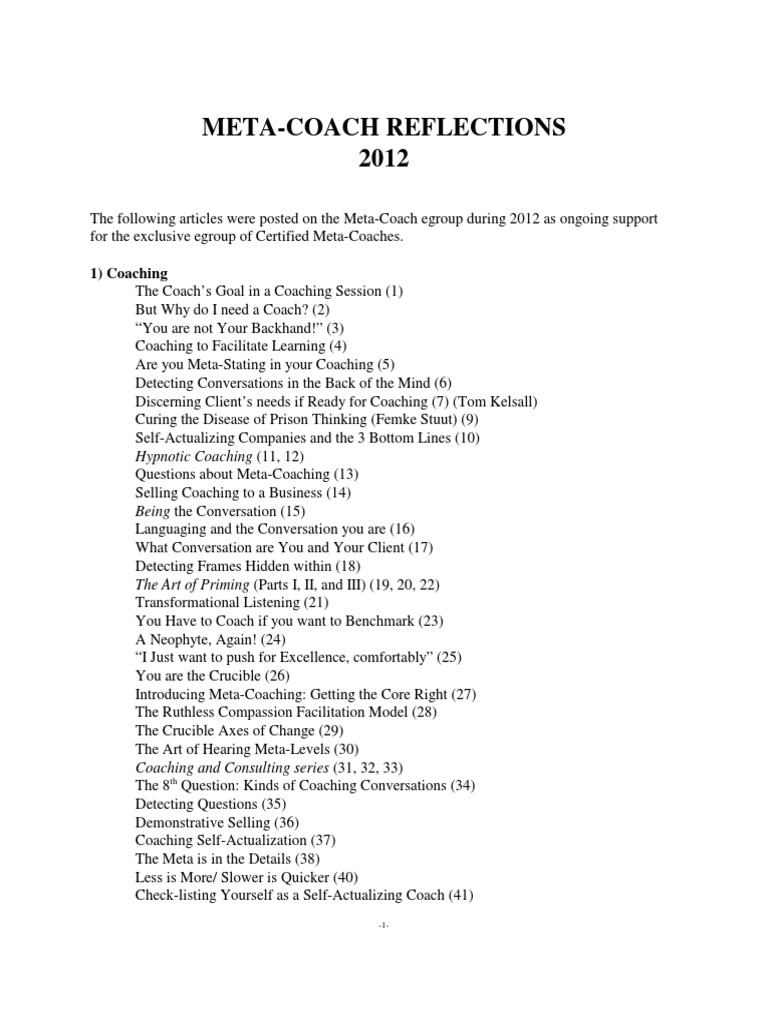 Meta Coach Reflections | PDF | Psychotherapy | Major Depressive Disorder