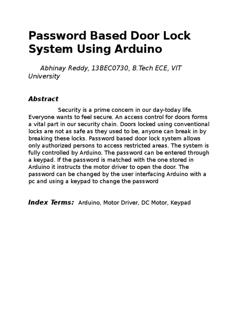 Password Based Door Lock System Using Arduino | PDF | Arduino | Electromagnetism