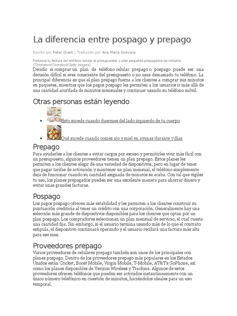 La Diferencia Entre Pospago y Prepago | PDF | Telecomunicaciones ...