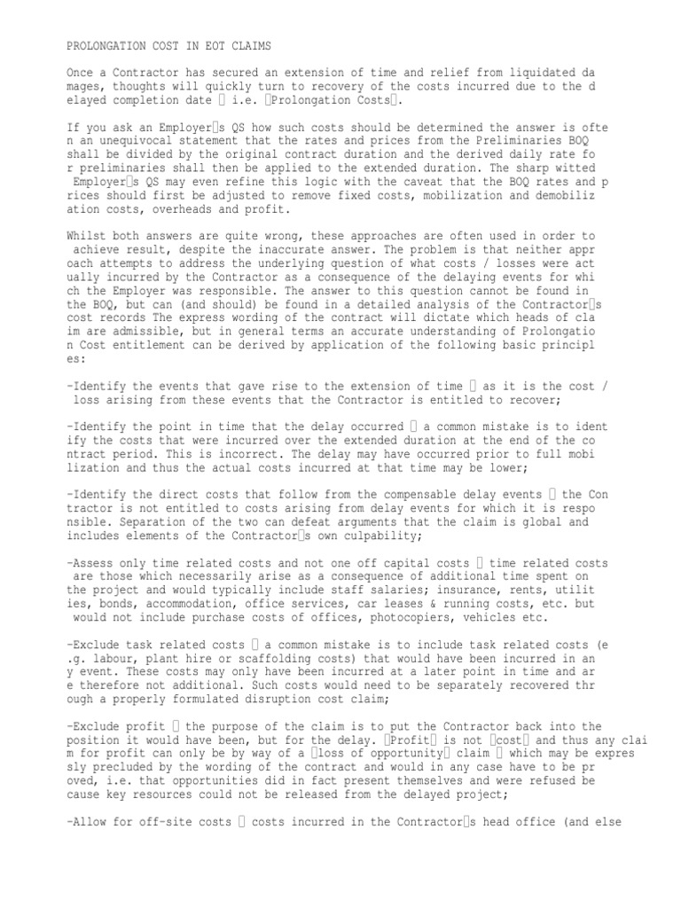 Prolongation Cost in Eot Claims | PDF | Government | Finance (General)