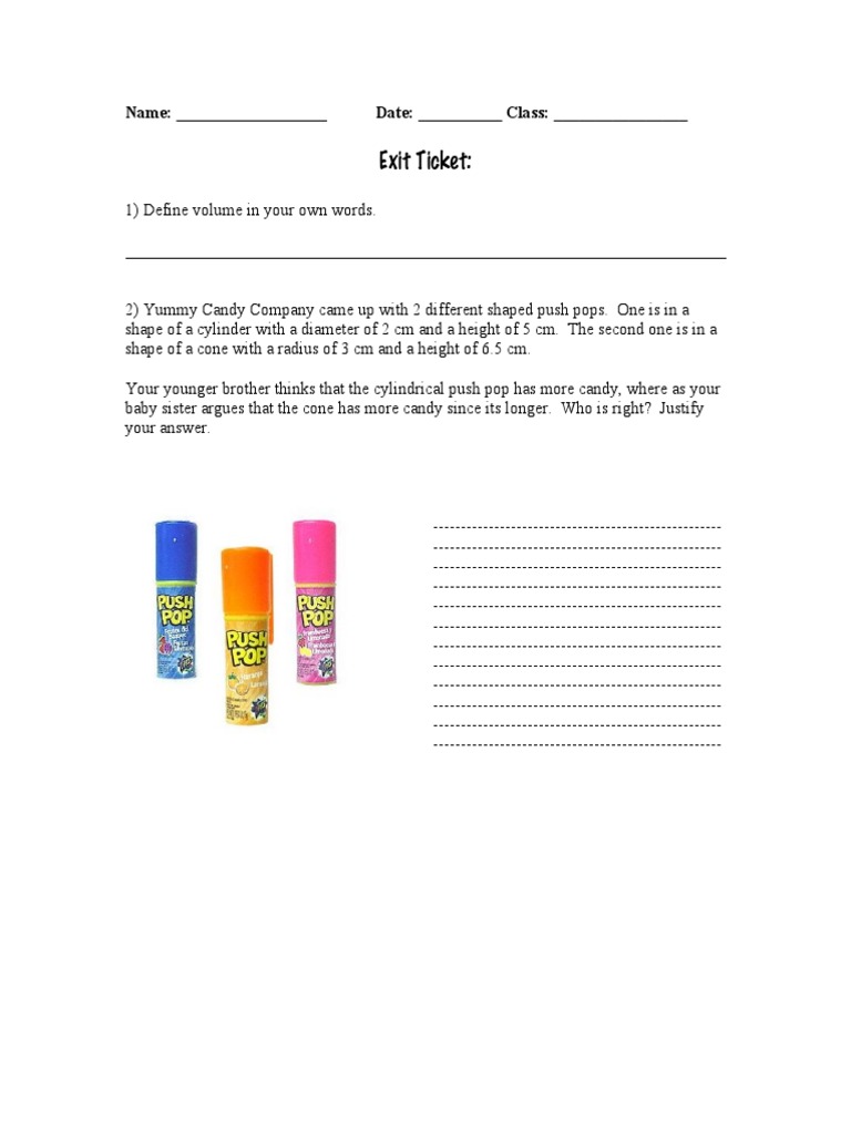 8 G C 9 Volumes Cylinders and Cones Exit Ticket | PDF | Games & Activities