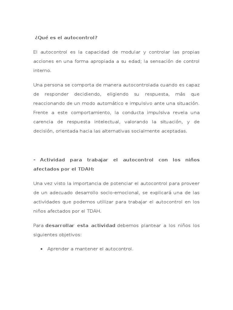 Actividades para Fomentar el Autocontrol | PDF | Las emociones | Ira