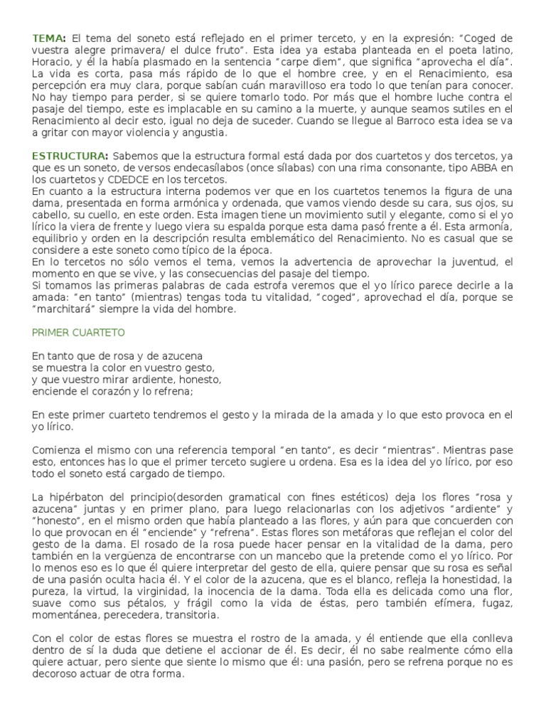 Análisis Soneto XXIII - Garcilaso de La Vega | PDF | Sonetos | Metáfora