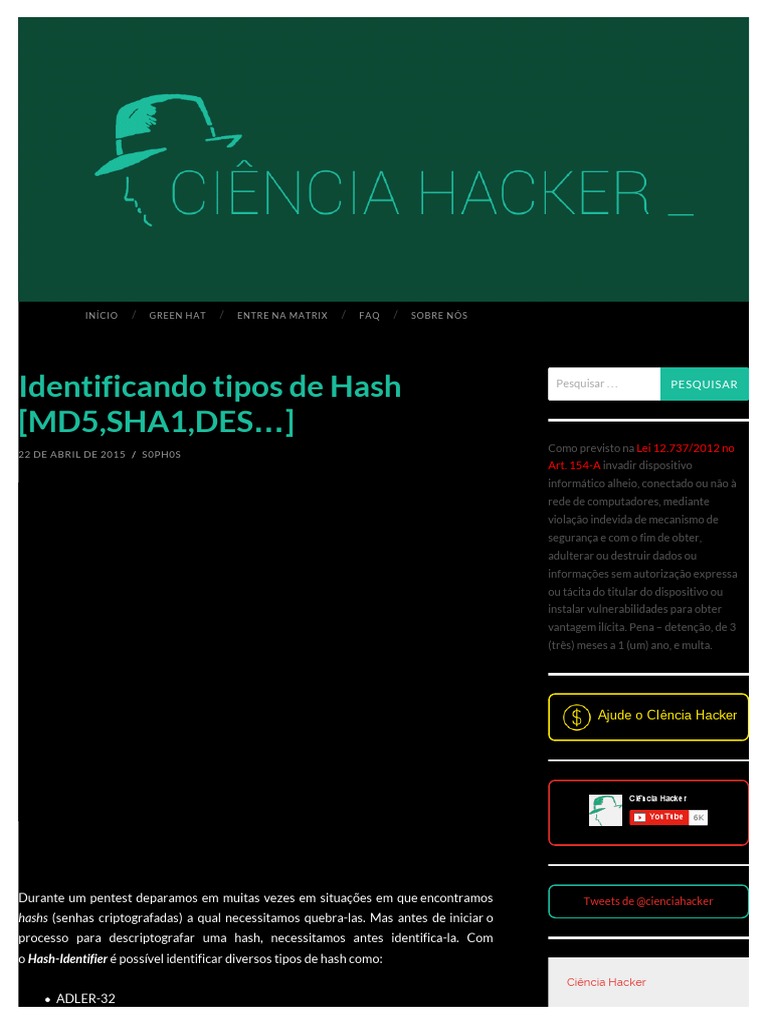 Identificando Tipos de Hash (MD5, SHA1, DeS,.) | PDF
