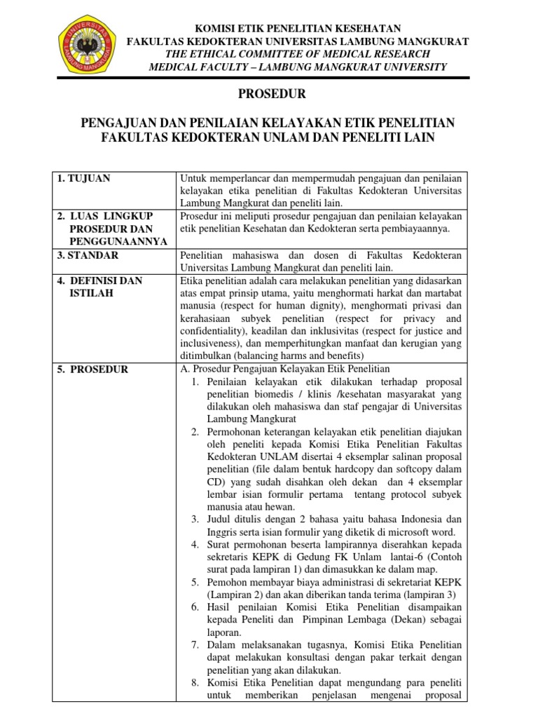 Revisi Sop Pengajuan Kelayakan Etik Penelitian SOP | PDF