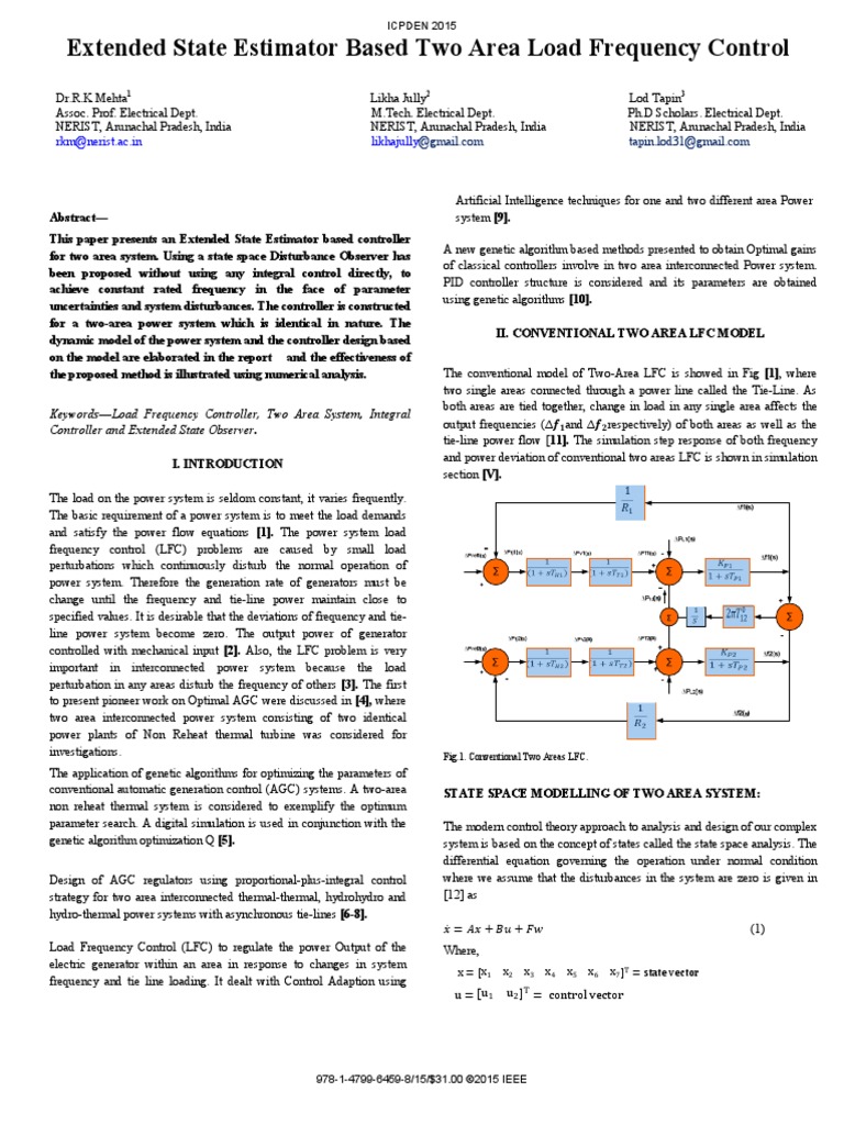 Extended State Estimator Based Two Area Load Frequency Control | PDF | Control Theory | Electric ...