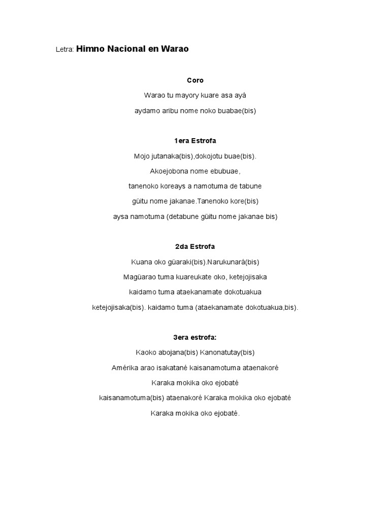 Letra en Warao | PDF | Artes del Lenguaje y Comunicación | Estudios de ...
