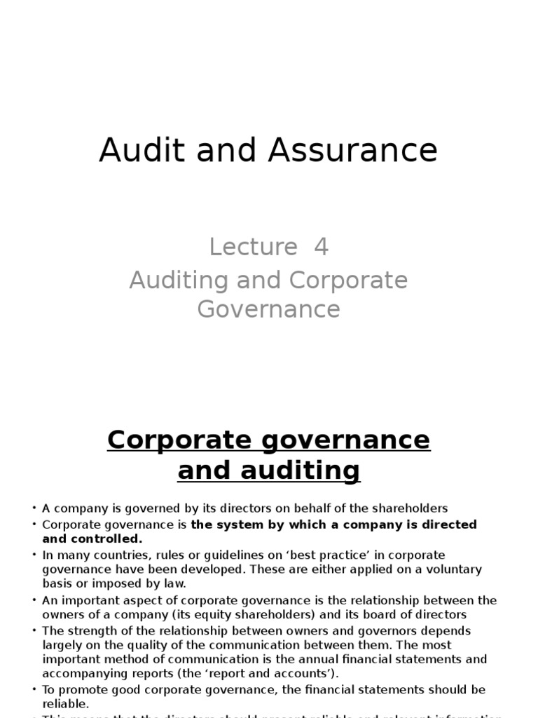 Auditing in Corporate Governance | PDF | Corporate Governance ...