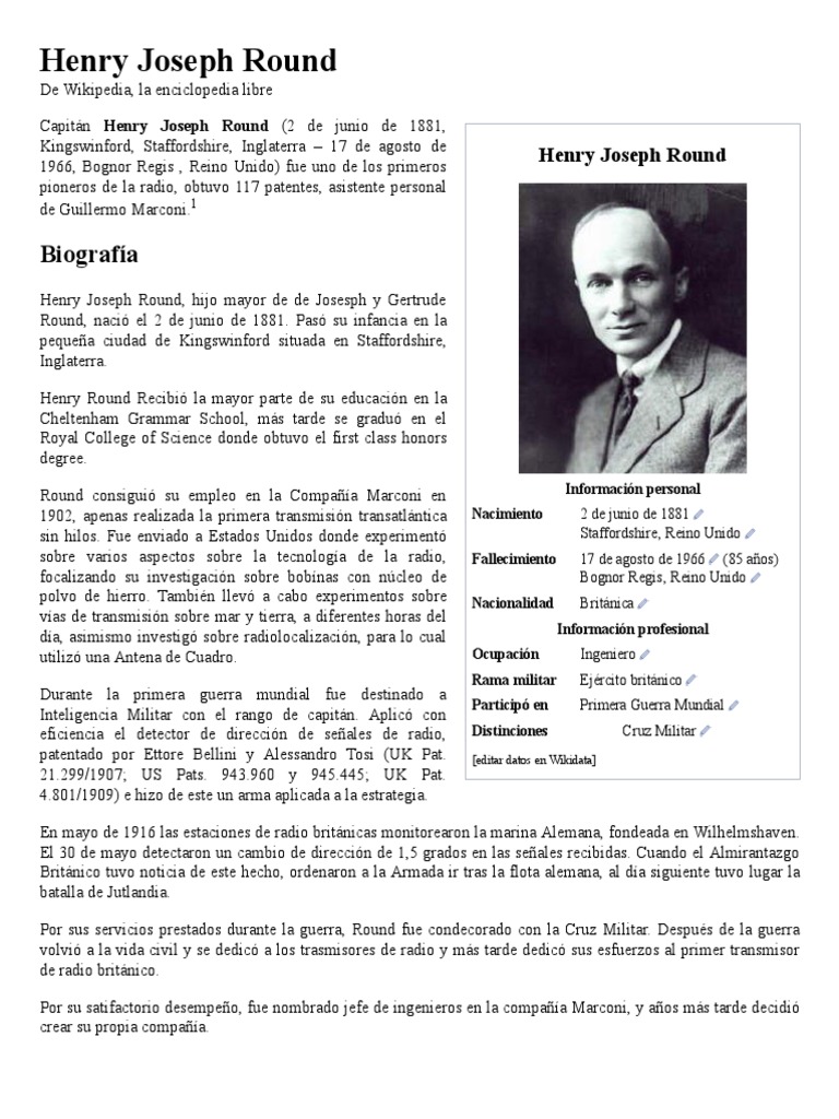 Henry Joseph Round | PDF | Electricidad | Electromagnetismo