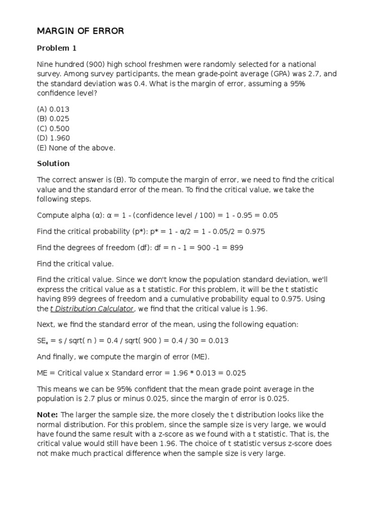 Margin of Error | PDF | Margin Of Error | Errors And Residuals