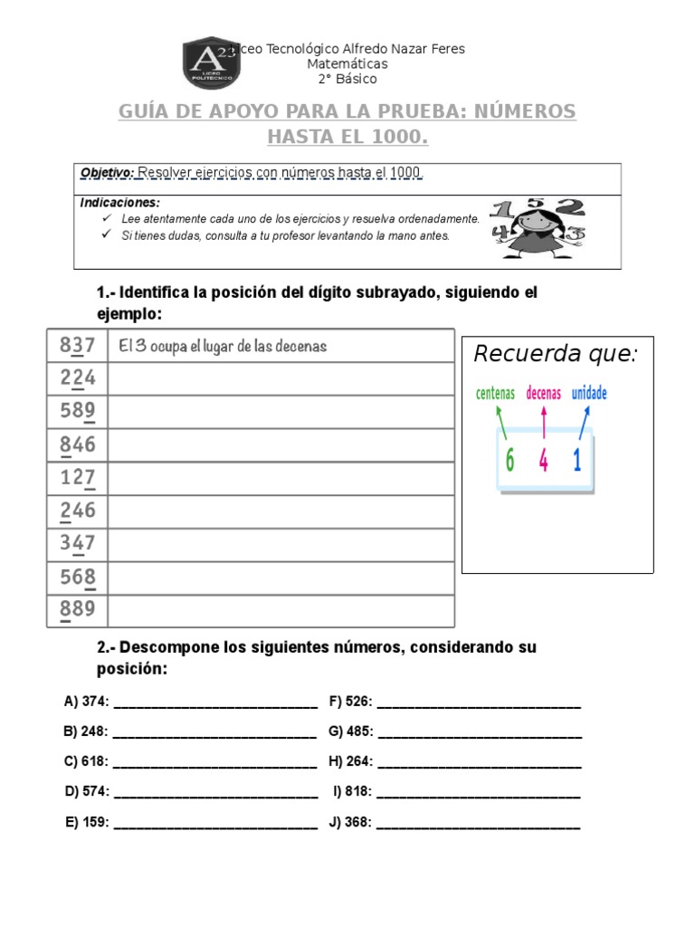 Casas de numeros mini cuadernillo hasta el rango numerico 1000 espanol ...