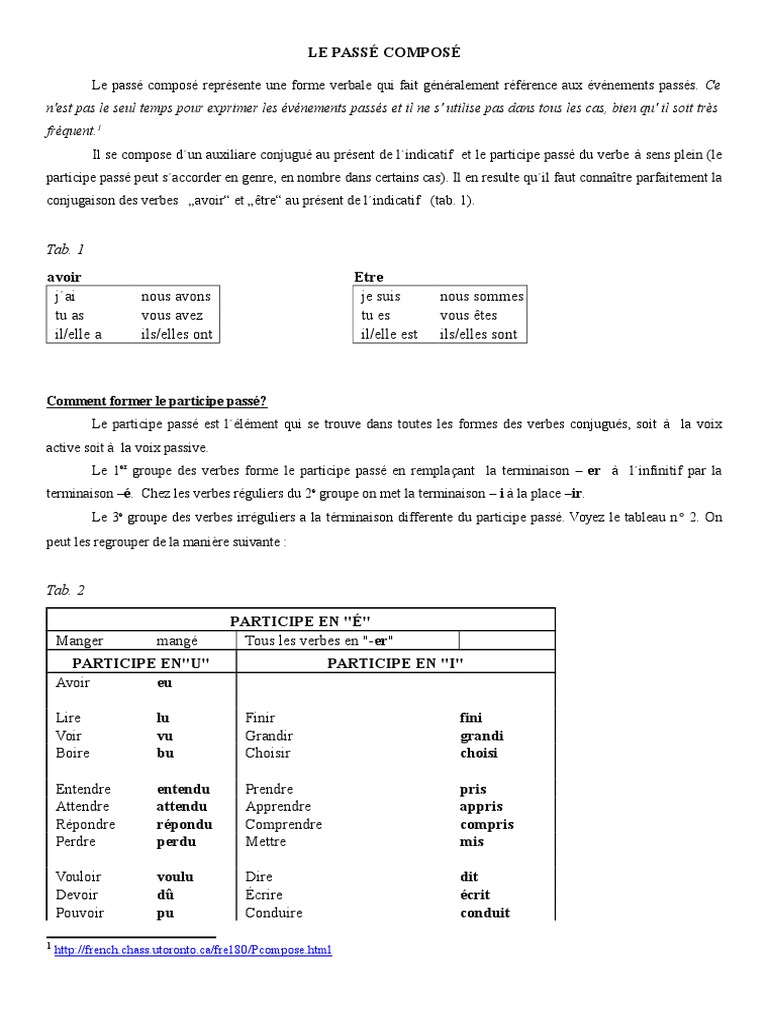Exercises: Le Passé Composé | PDF | Verbe | Pronom