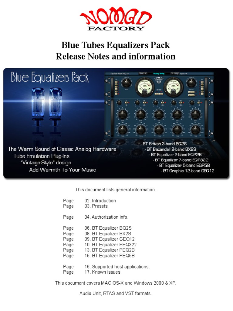 BlueTubes Equalizers | PDF | Equalization (Audio) | Bandwidth (Signal Processing)
