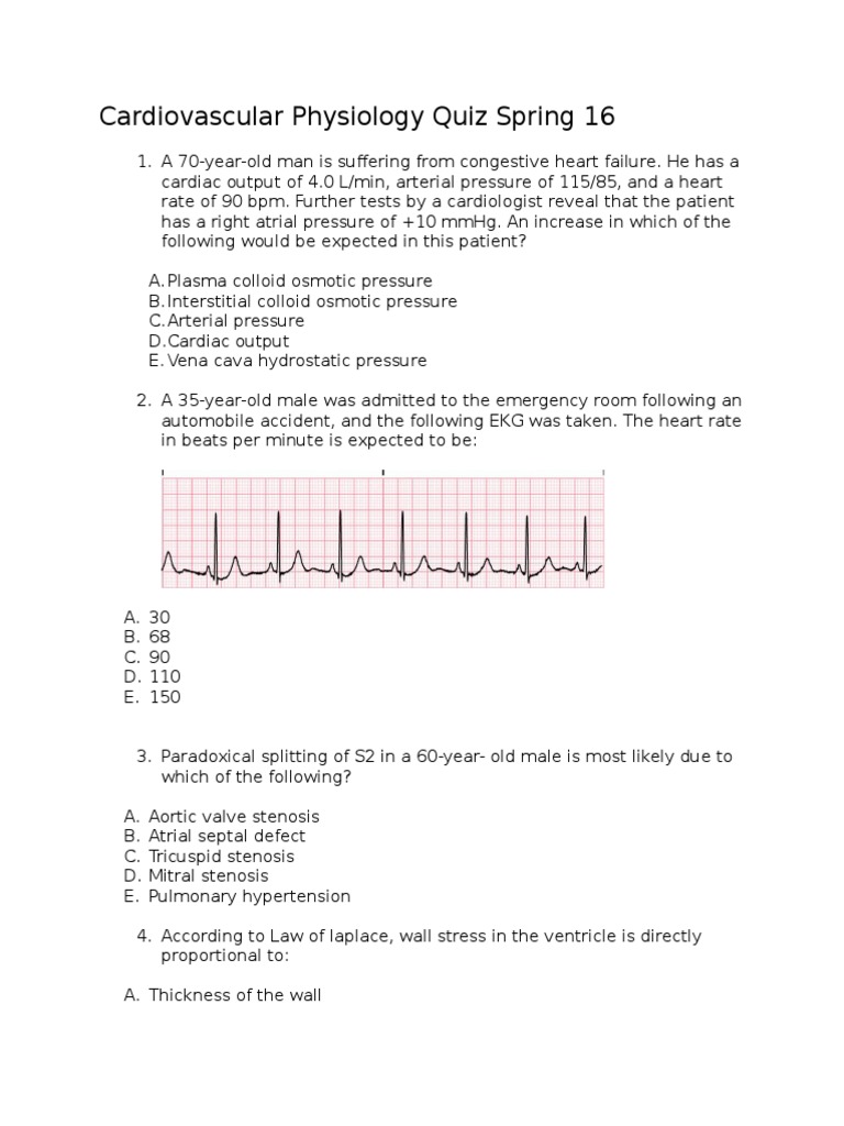 Physiology Quiz Cardiology | PDF | Heart | Heart Valve