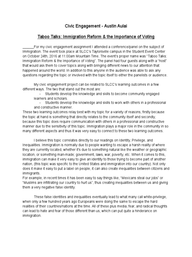 Civicengagementassignment | PDF | Civic Engagement | Immigration