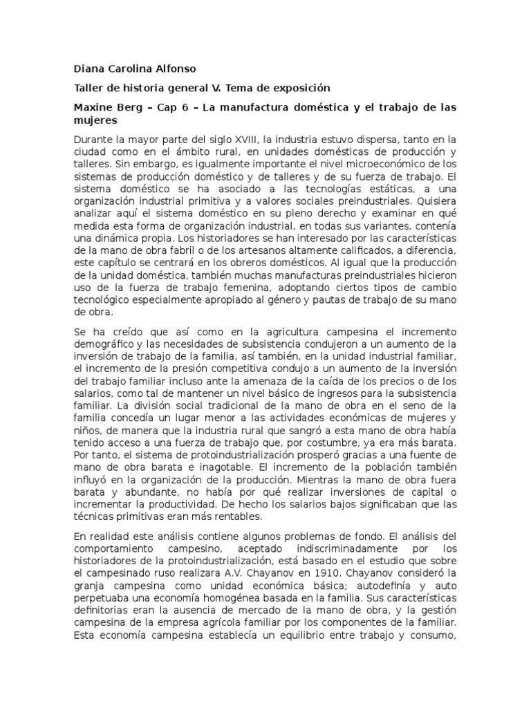Maxine Berg Cap 6 La Manufactura Doméstica y El Trabajo de Las Mujeres ...