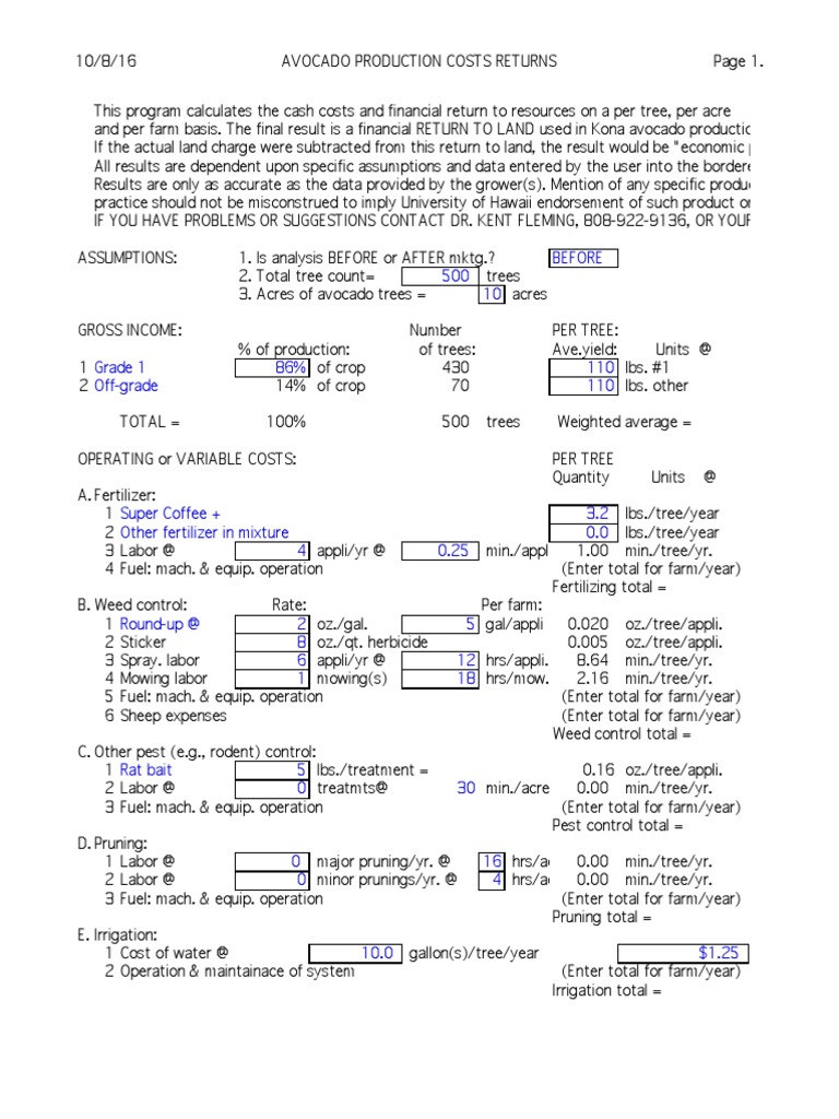 Avocado Enterprise Budget Avocado Cost Analysis | PDF | Profit ...