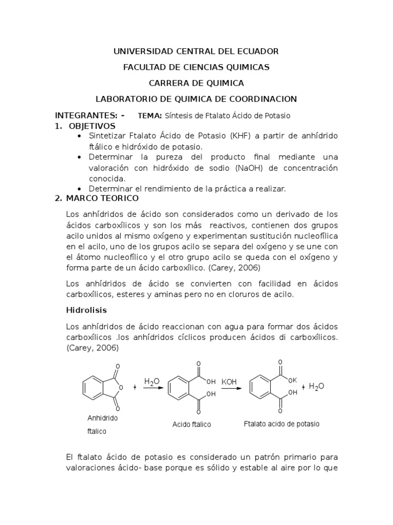 Ftalato Acido de Potasio | PDF | Ácido carboxílico | Ácido