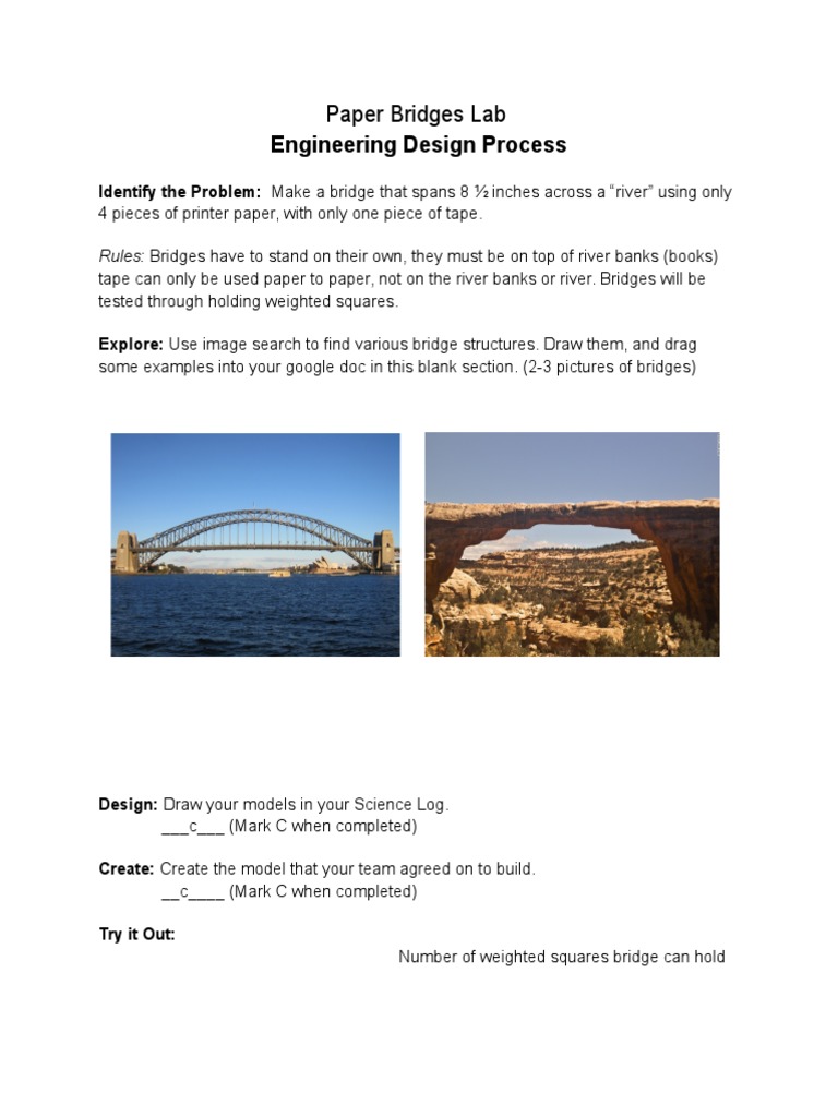 Engineering Design Process: Paper Bridges Lab | PDF