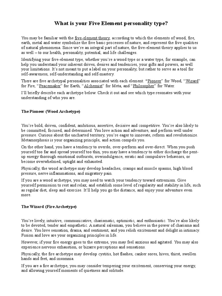 Five Elements and Personality | PDF | Psychological Concepts | Psychology