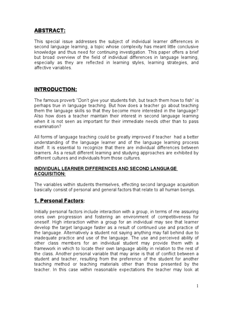 Assignment On Individual Learner Differences | PDF | Second Language Acquisition | Second Language