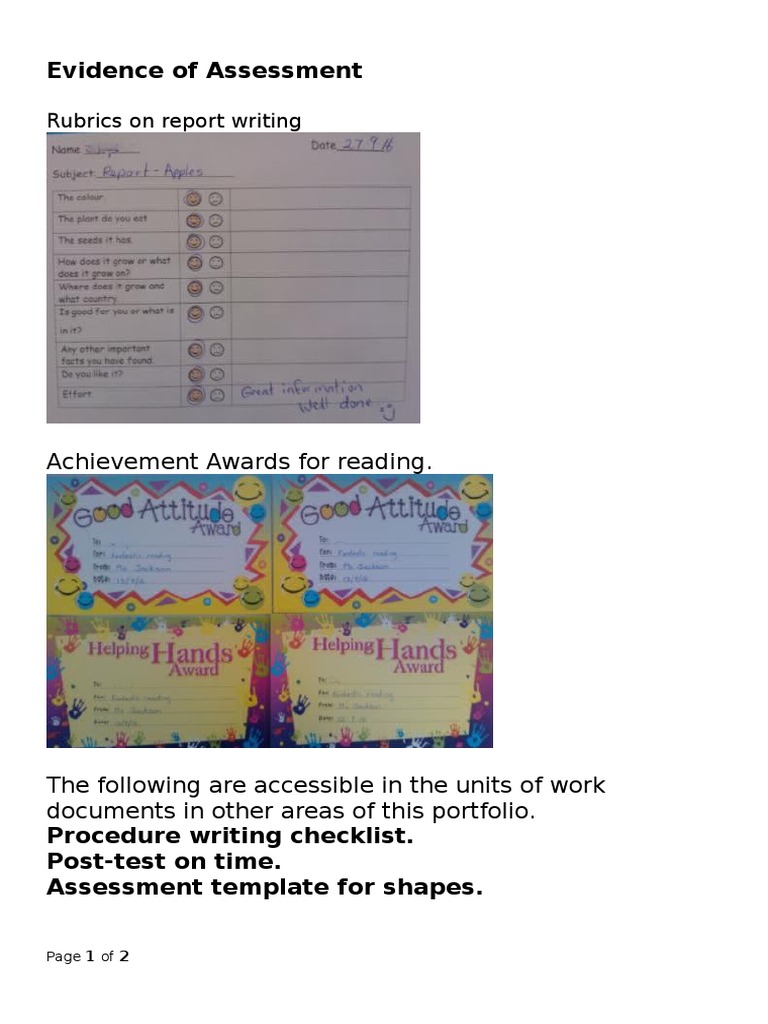 Evidence of Assessment | PDF