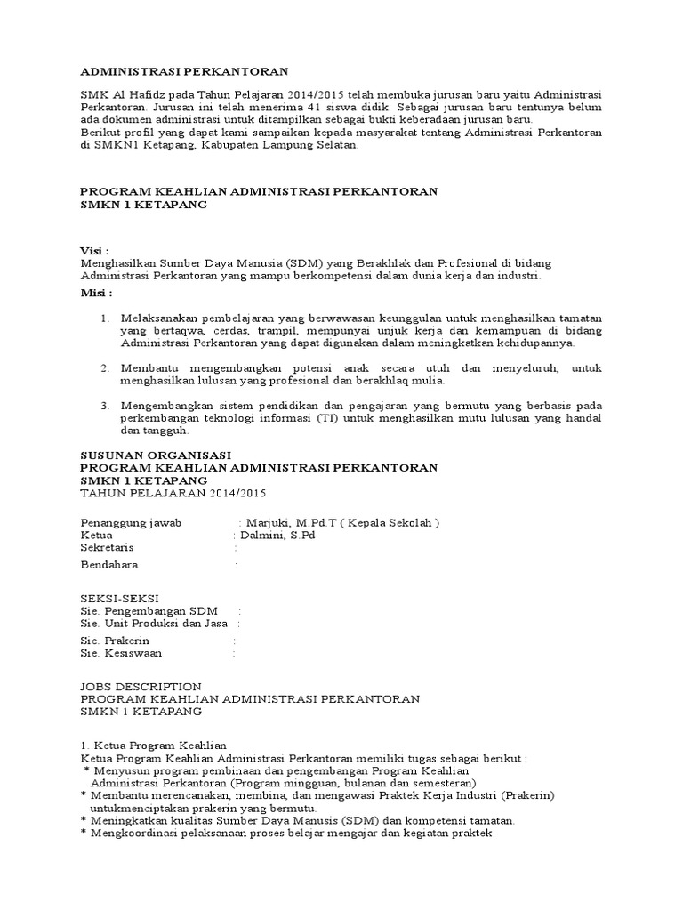 Program Kerja Administrasi Perkantoran | PDF