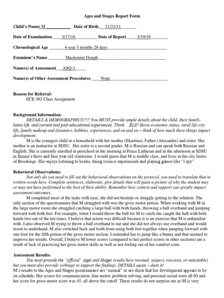 ages and stages report | Child Development | Learning
