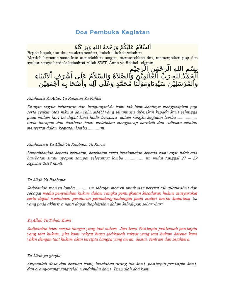 Doa Pembuka Kegiatan | PDF