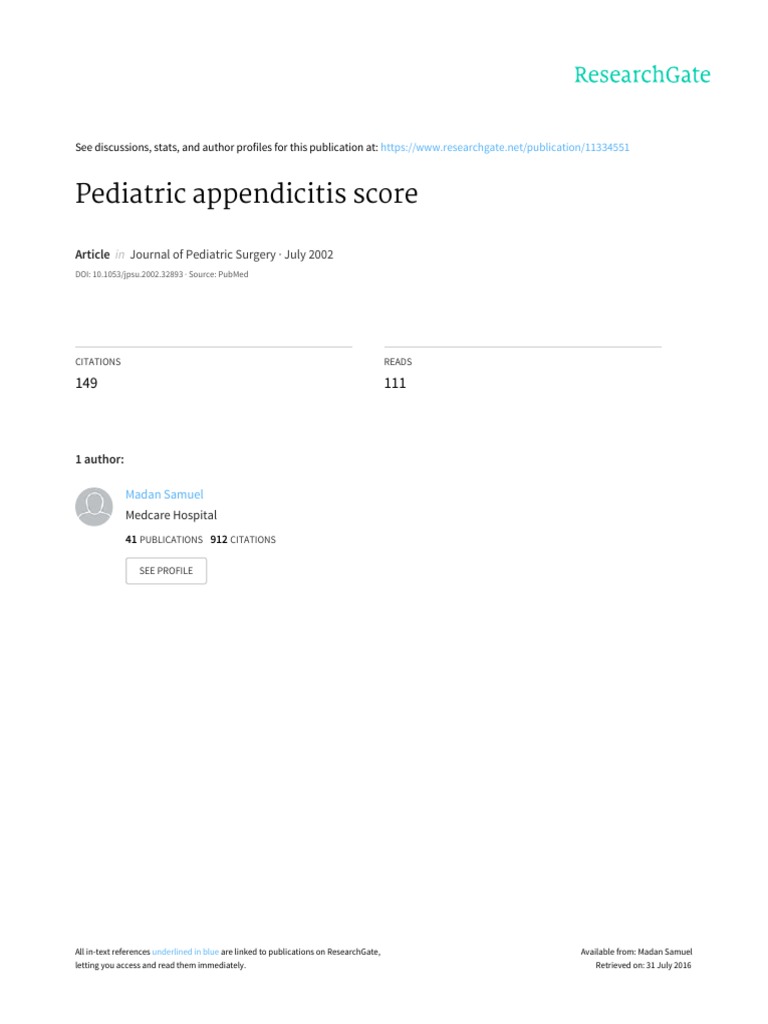 Pediatric Appendicitis Score | PDF | Health Sciences | Diseases And ...