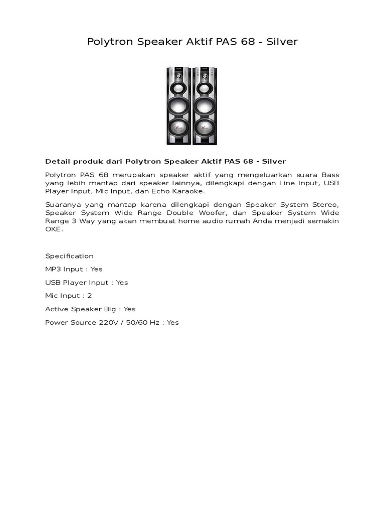 Skema Speaker Aktif Polytron PAS 68 | PDF | Griya & Taman | Komputer