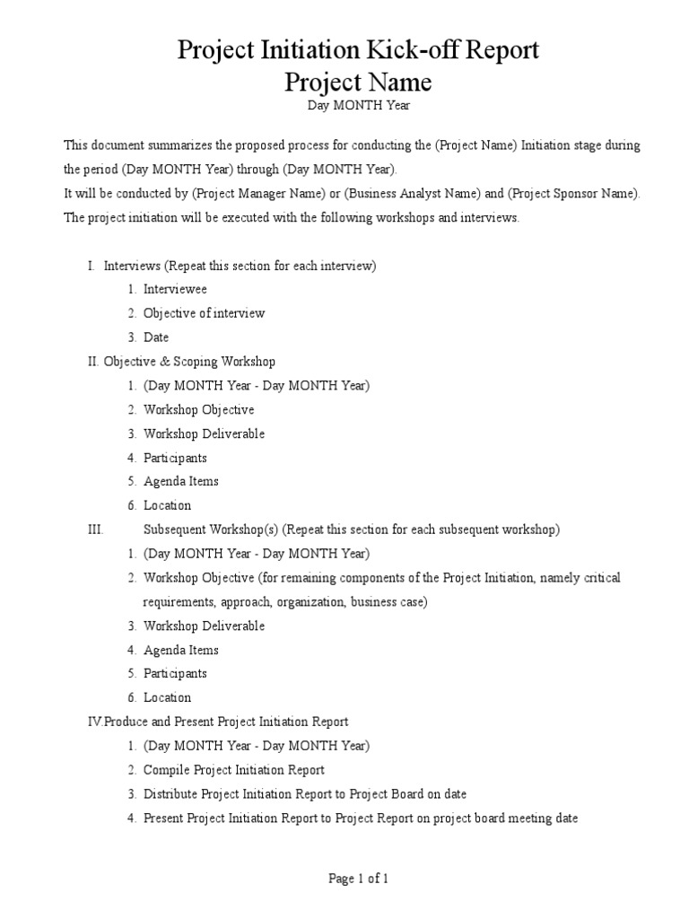 Project Initiation Kick-Off Report Project Name | PDF | Computing And ...