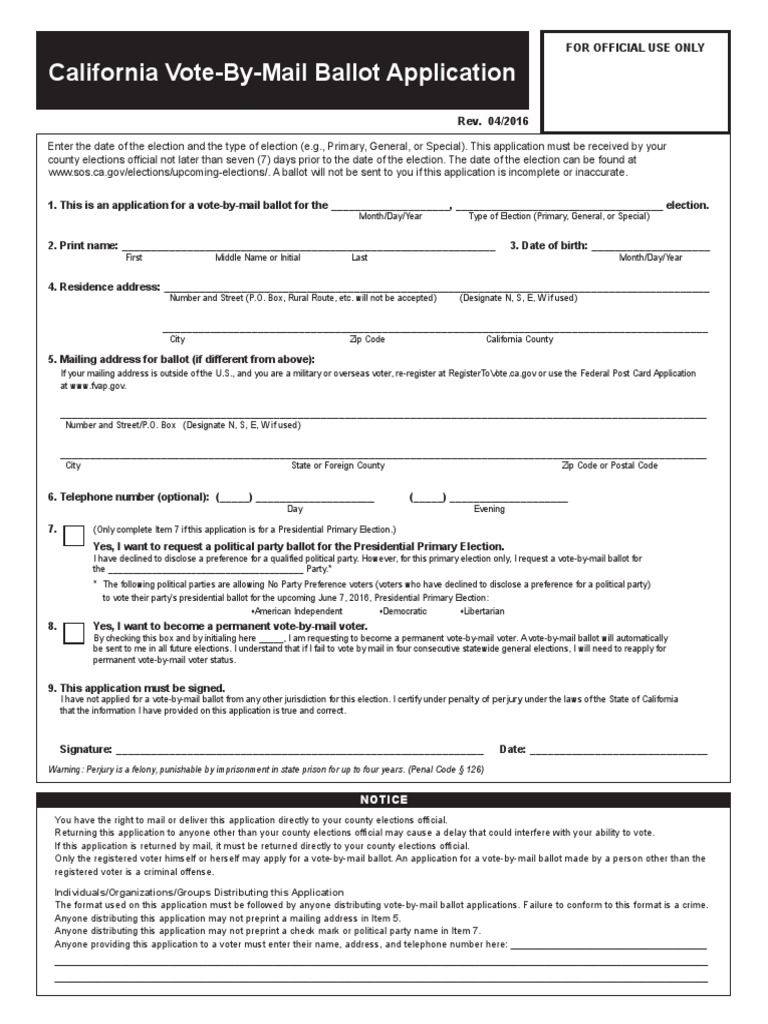 Vote by Mail Application | PDF | Postal Voting | Voter Registration