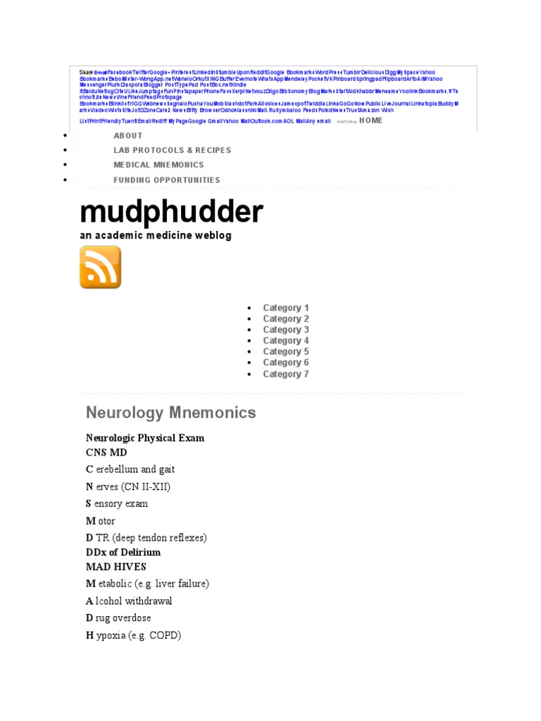 Medical Mnemonics - Neurology | PDF
