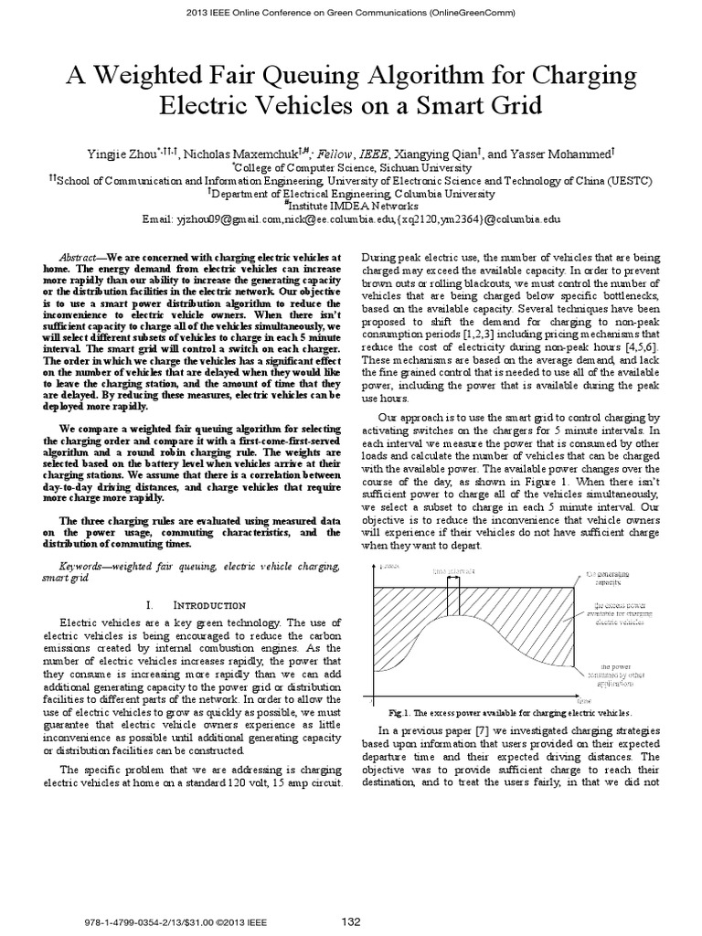A Weighted Fair Queuing Algorithm For Charging Electric Vehicles On A Smart Grid | PDF | Battery ...