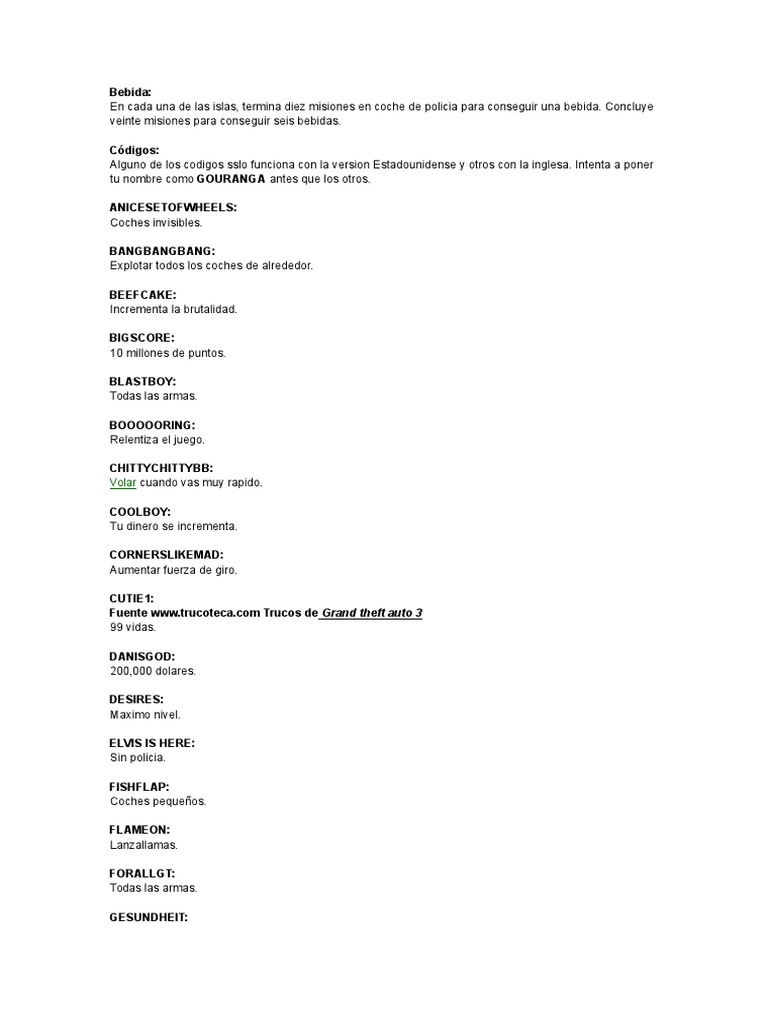 Claves de Gta3 | PDF | Ocio | Deportes