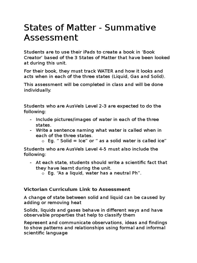 States of Matter - Assessment | PDF | Language Arts & Discipline ...