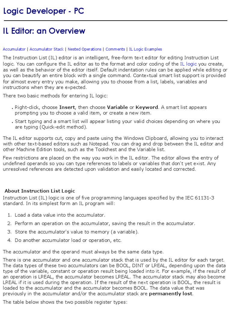 IL Logic: Accumulator Accumulator Stack Nested Operations Comments IL Logic Examples | PDF ...