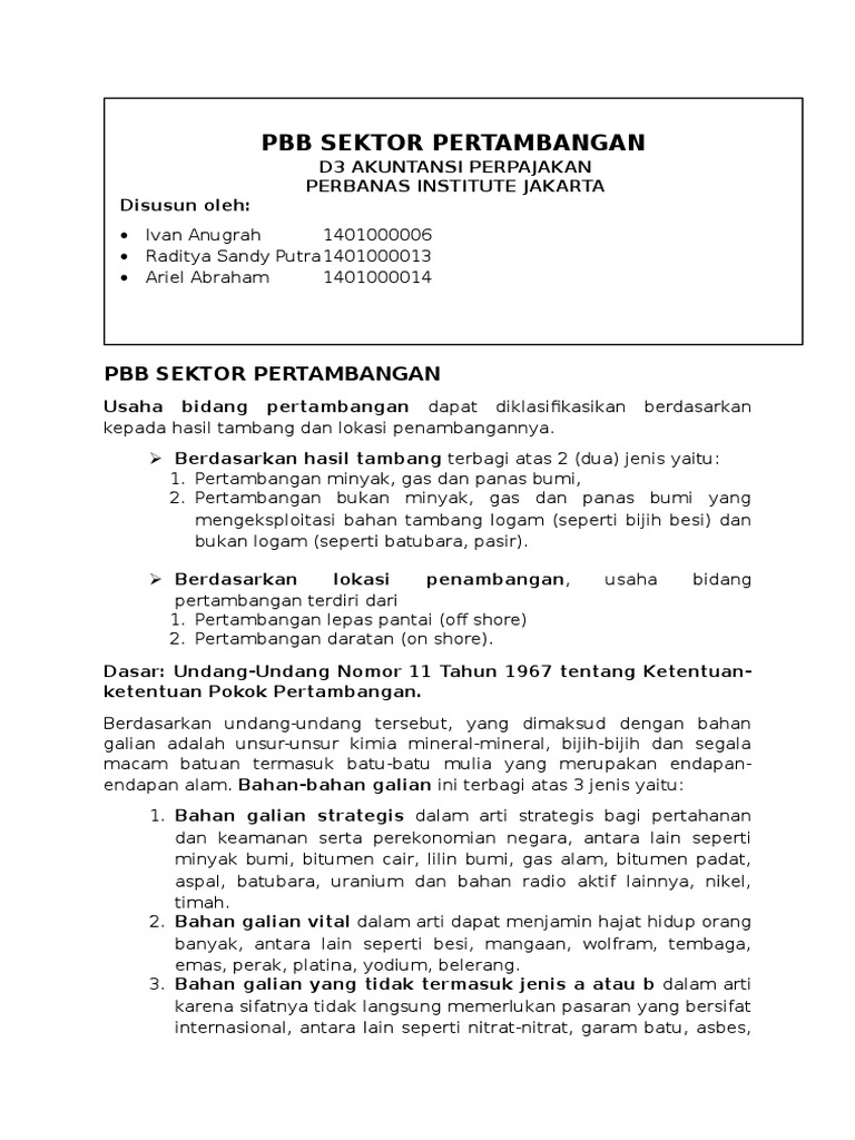 Dokumen PBB untuk Pertambangan Batubara | PDF