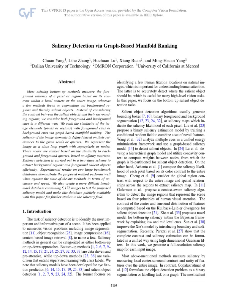 Saliency Detection Via Graph-Based Manifold Ranking | PDF | Image Segmentation | Information ...
