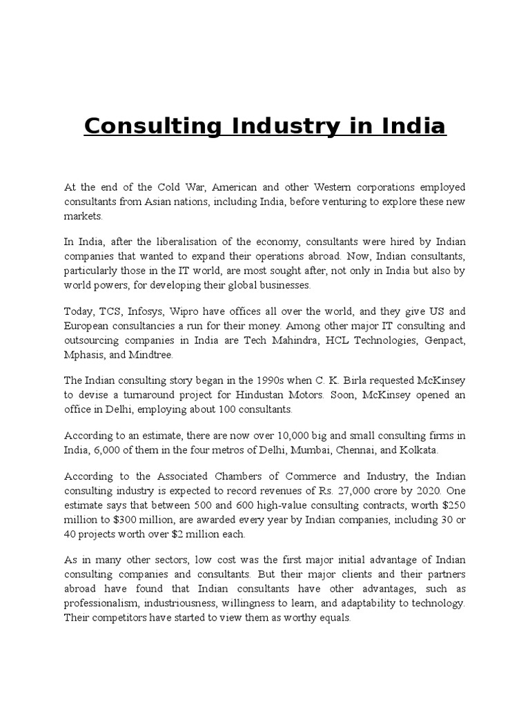 Consulting Industry In India Pdf Consultant Mergers And Acquisitions