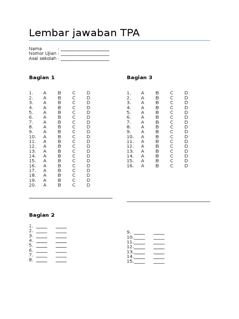 Standardized Test Answer Sheet with Multiple Choice and Fill-in-the ...