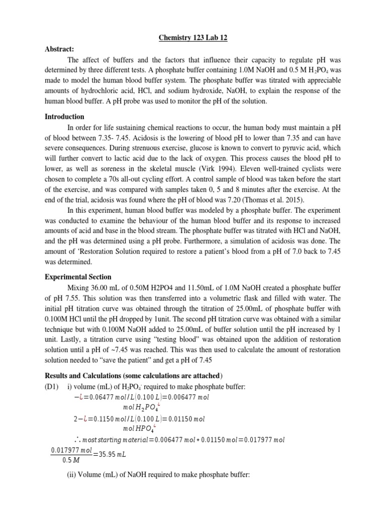 Chem 123 Lab 12 | PDF | Ph | Buffer Solution