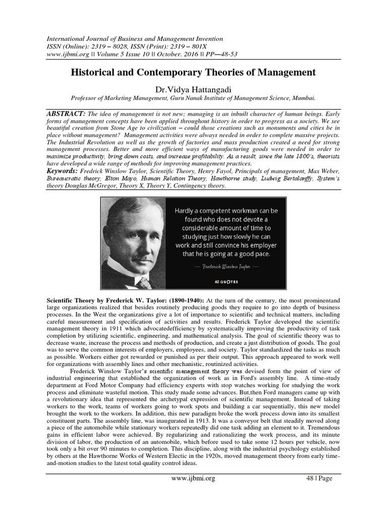 Management Theories: Historical Insights | PDF | Systems Theory | System