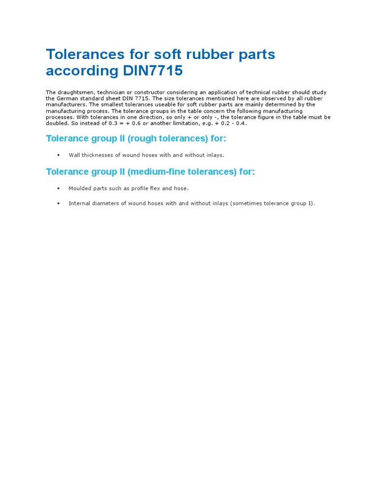 Tolerances For Soft Rubber Parts According DIN7715 | PDF